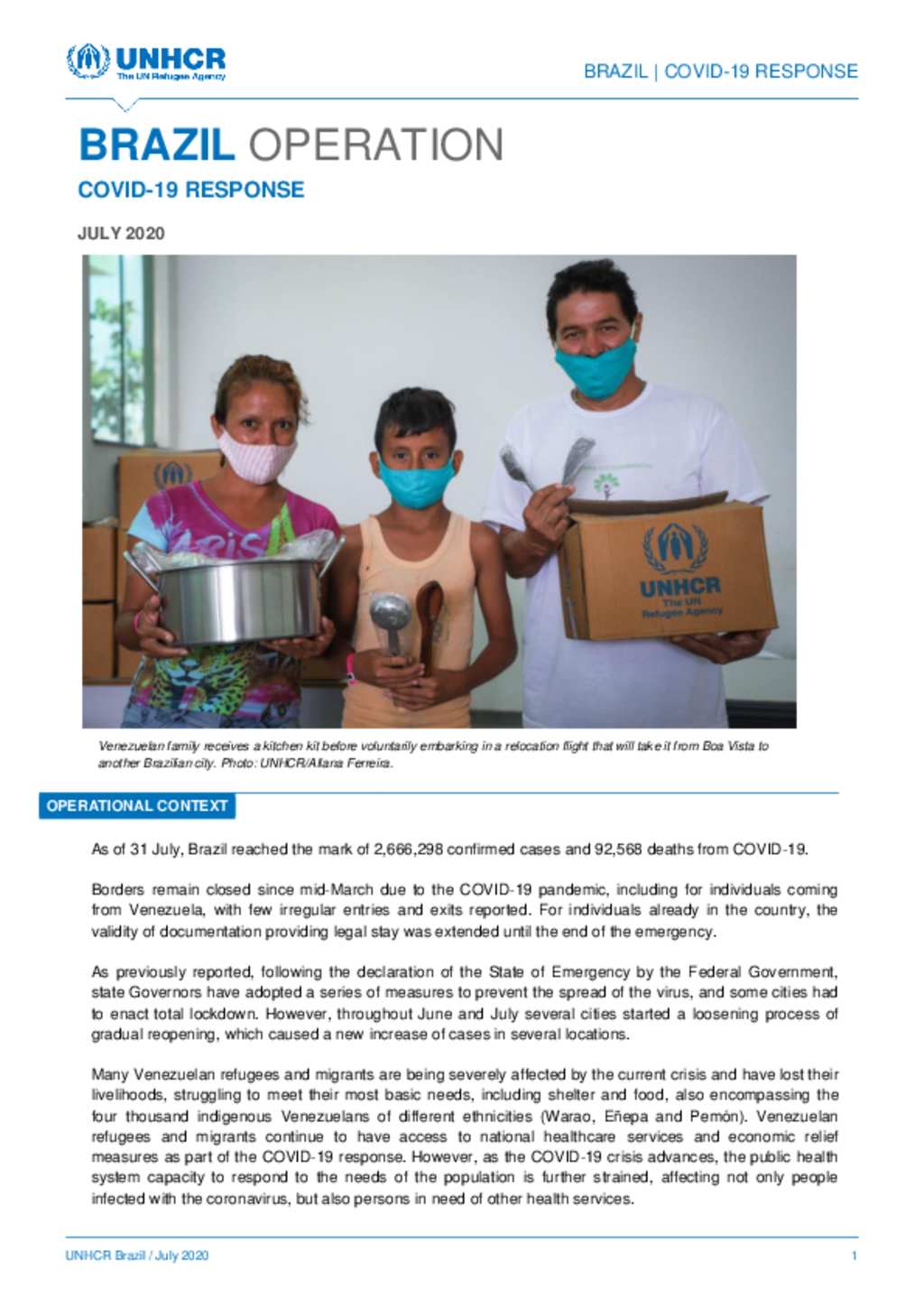Document - Brasil: COVID-19 Respose - UNHCR Brazil - July 2020 (ENG)