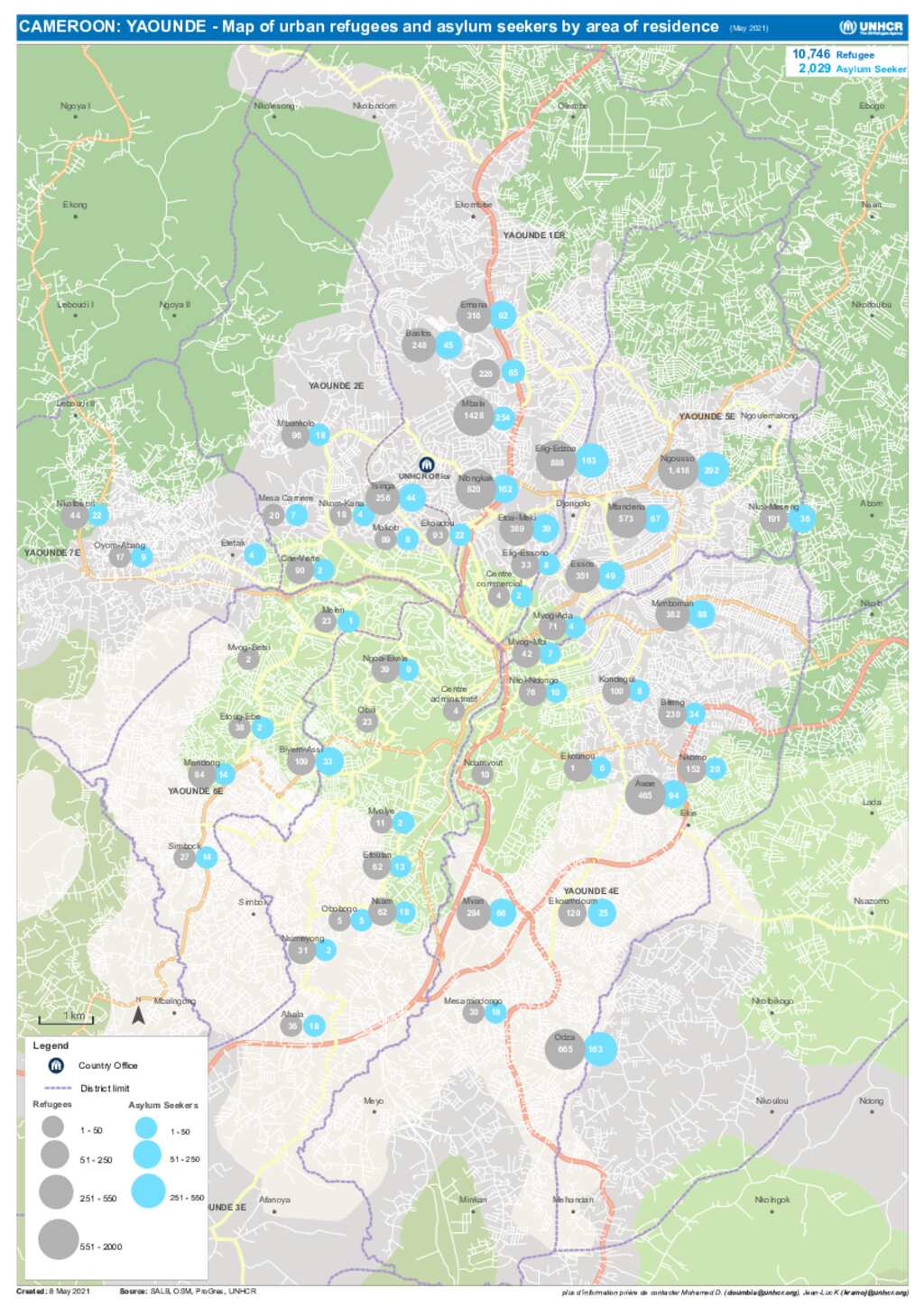 Document - YAOUNDE - Map of urban refugees and asylum seekers by area ...