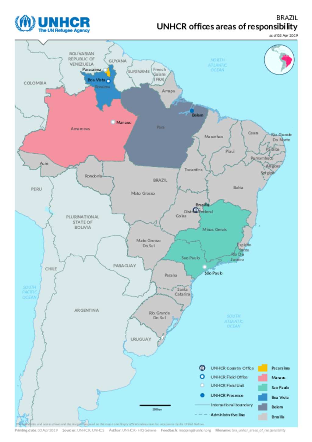 Document - UNHCR offices areas of responsibility, Brazil - 3 April 2019 ...