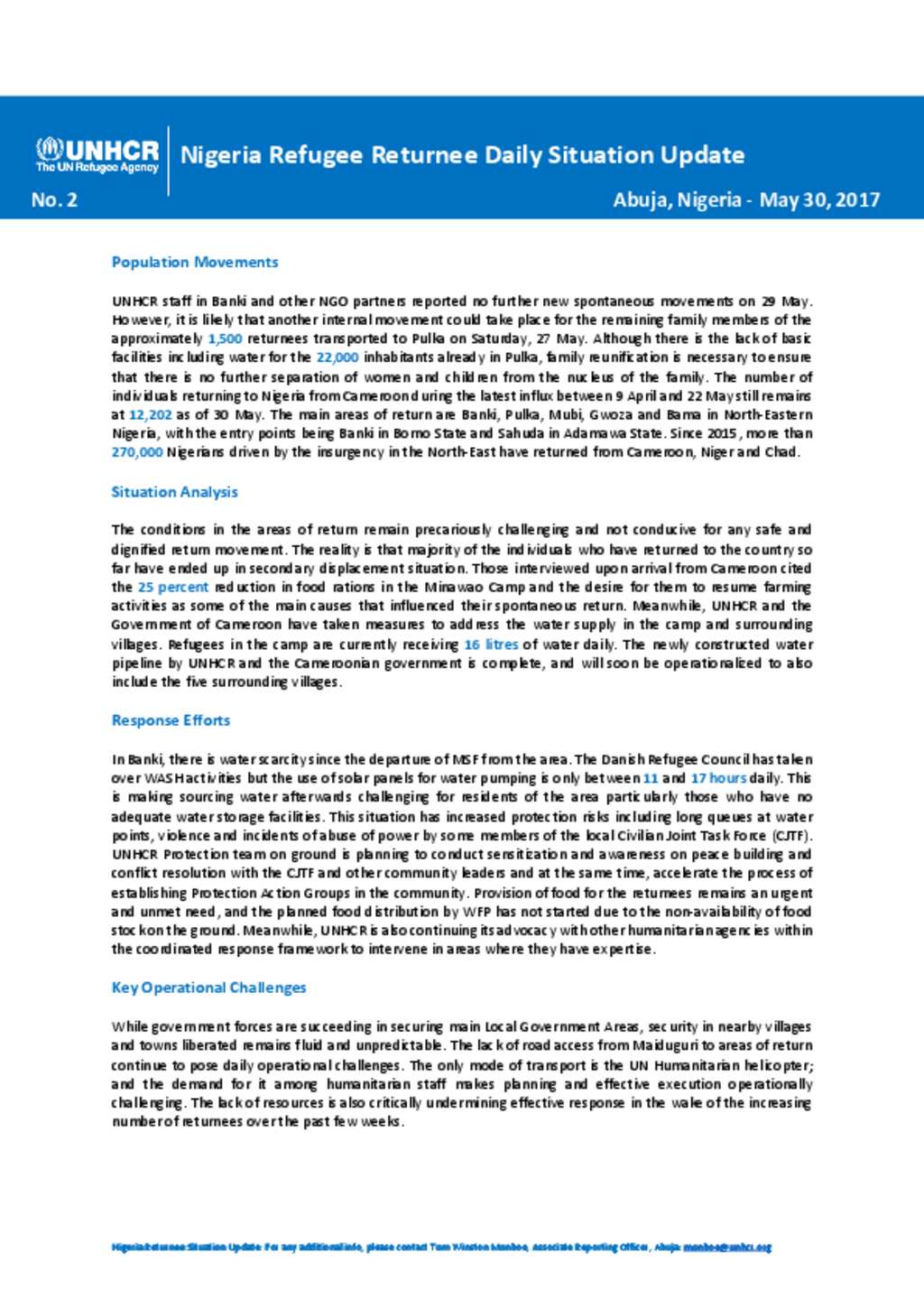 Document - UNHCR NIGERIA - Refugee Returnee Situation Update No. 2