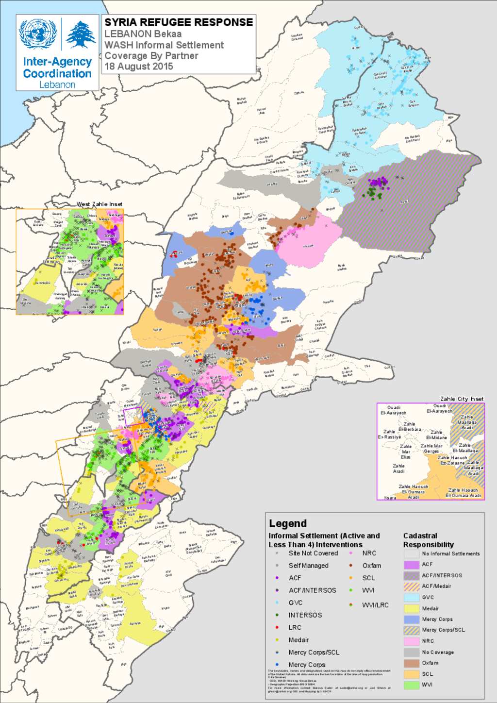 Document - Inter-Agency-WASH Partner Coverage Map - Bekaa - 18-8-2015