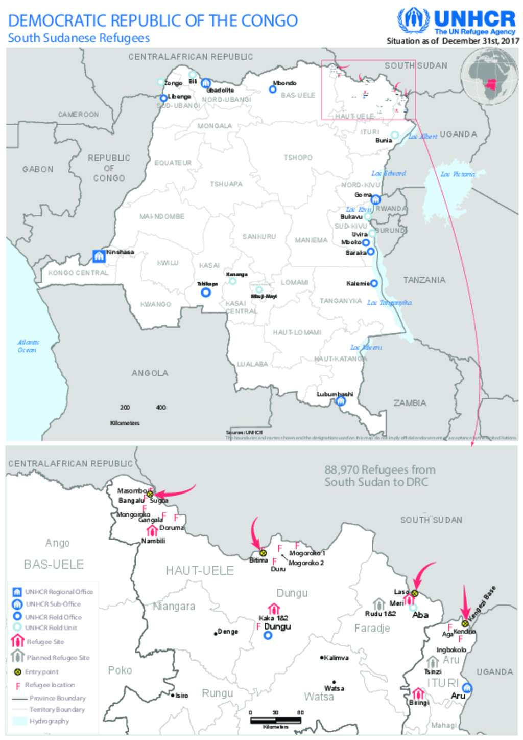 Document - DRC MAP South Sudanese Refugees (31st December 2017)
