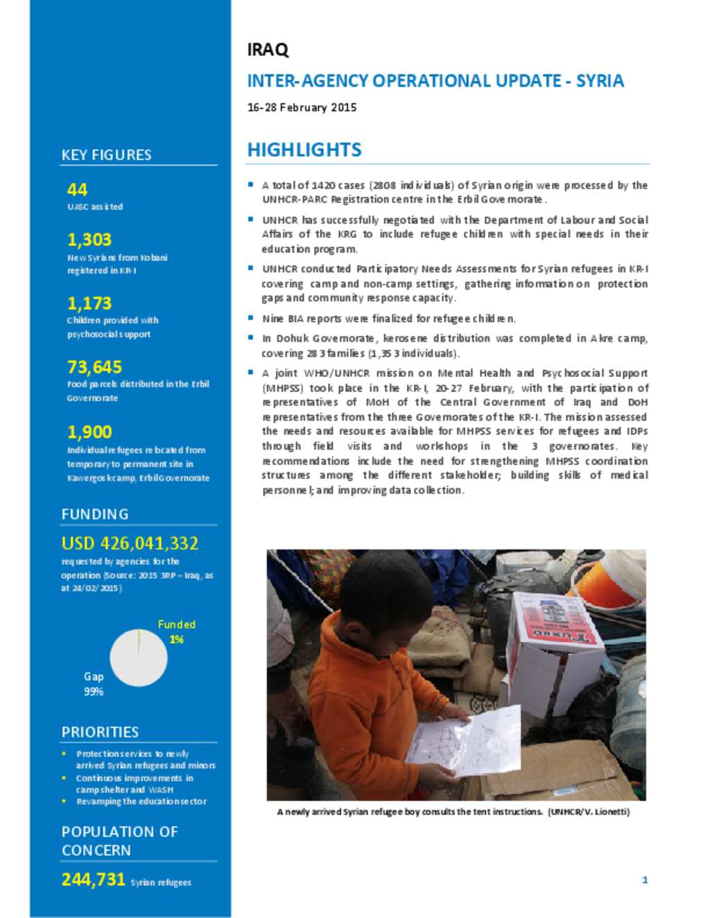 Document - IRAQ INTER-AGENCY OPERATIONAL UPDATE - SYRIA 16-28 February 2015