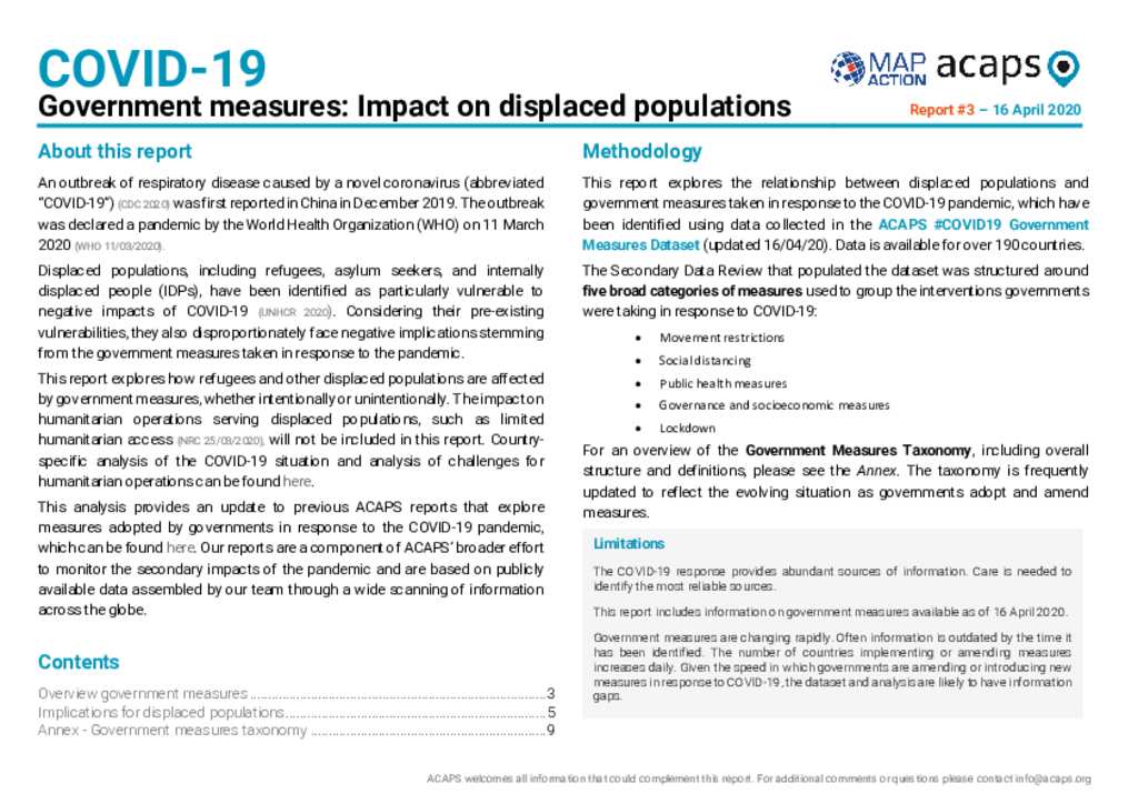 Document - COVID-19 Government measures: Impact on displaced population