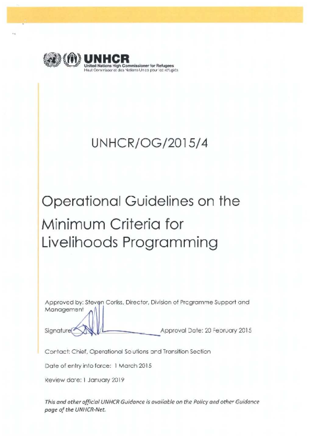 Document - Operational Guidelines on the Minimum Criteria for Livelihoods Programming