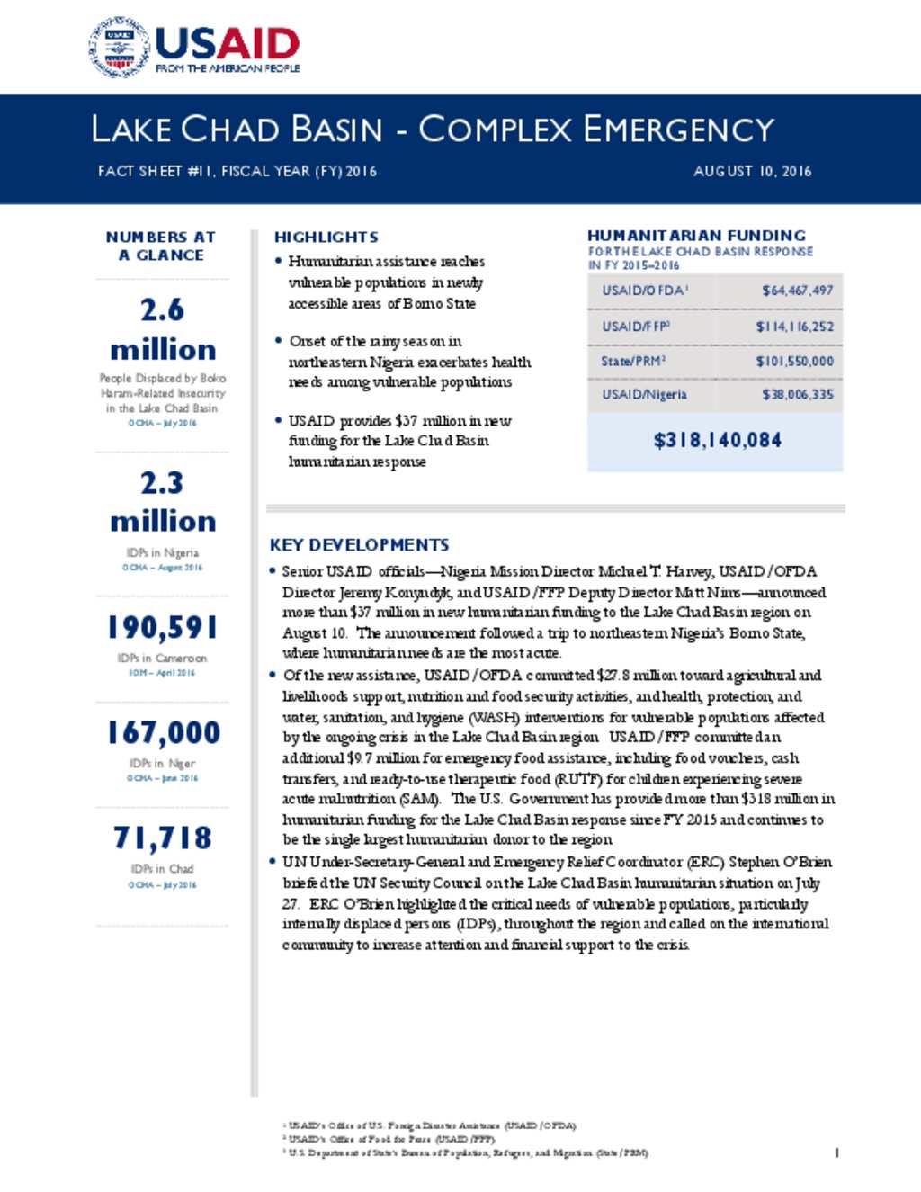 Document - USAID - LAKE CHAD BASIN - COMPLEX EMERGENCY FACT SHEET #11 ...