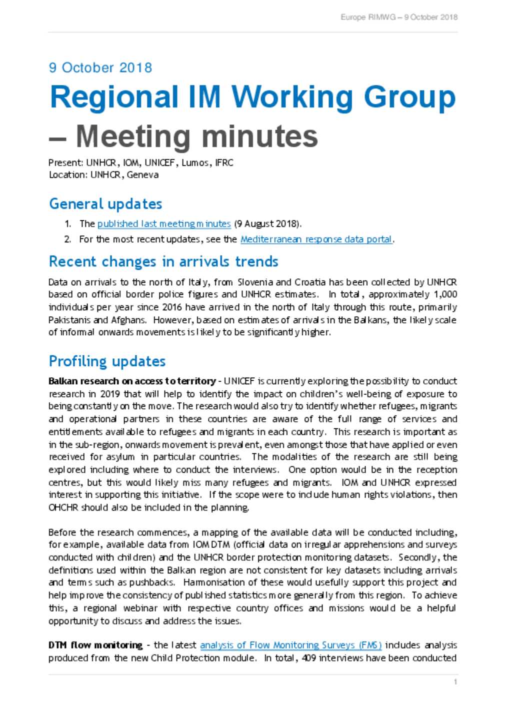 Document - Europe Regional IMWG - October 2018