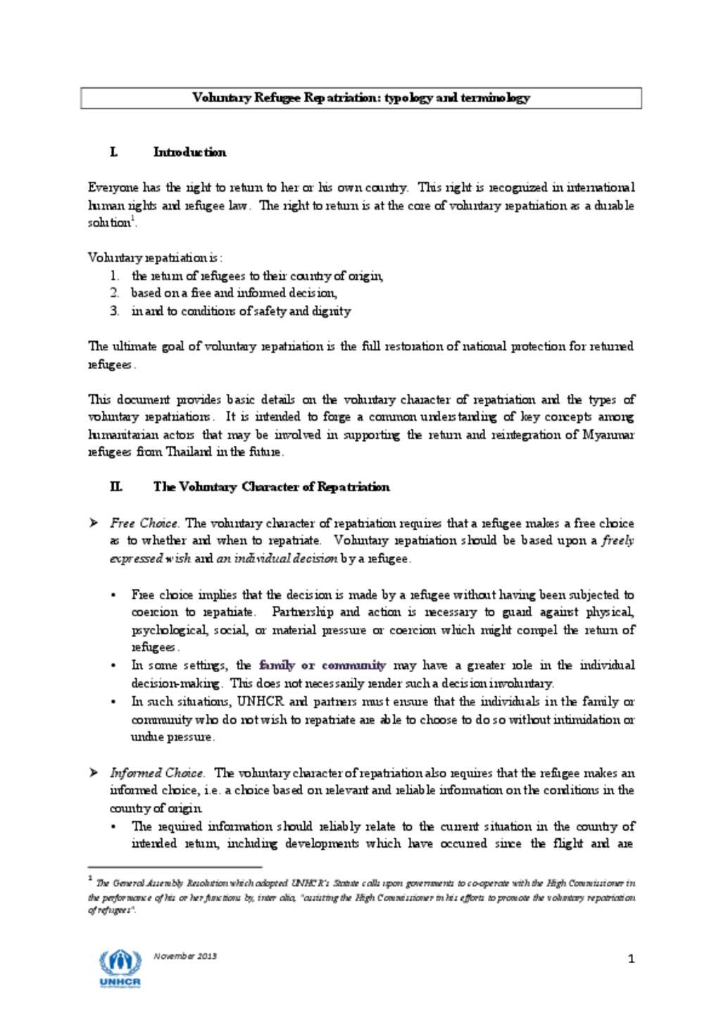 Document - Voluntary Refugee Repatriation: Terminology and Typology