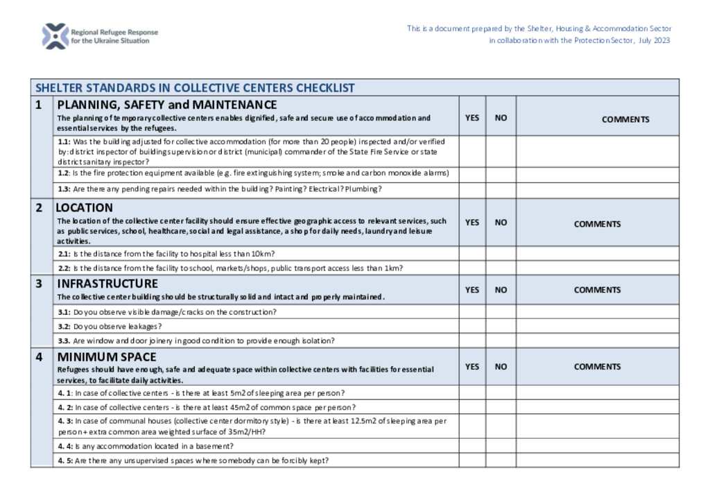Document - Poland: Collective Centers standards Checklist