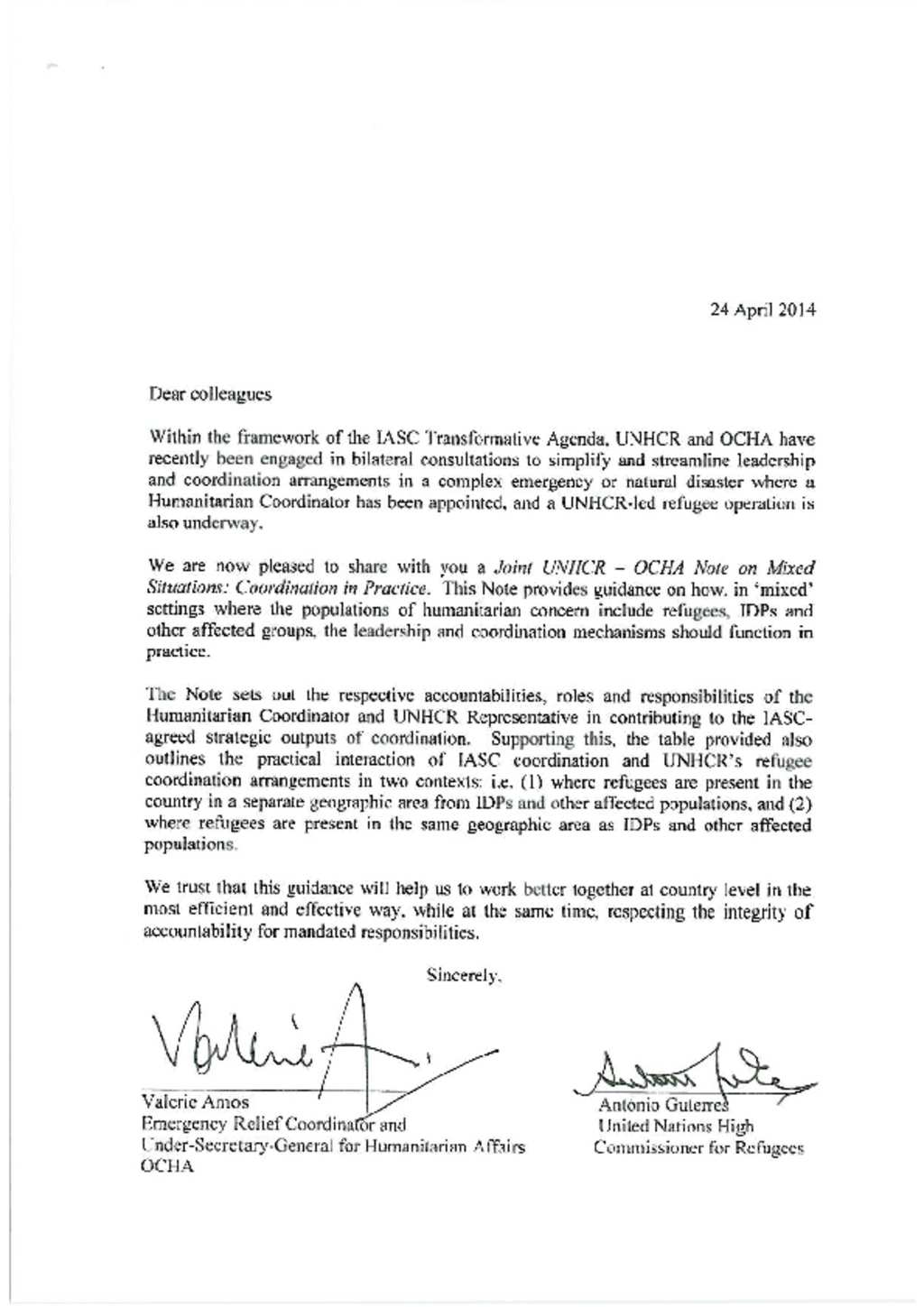 Document - Joint UNHCR and OCHA Note on Mixed Situations