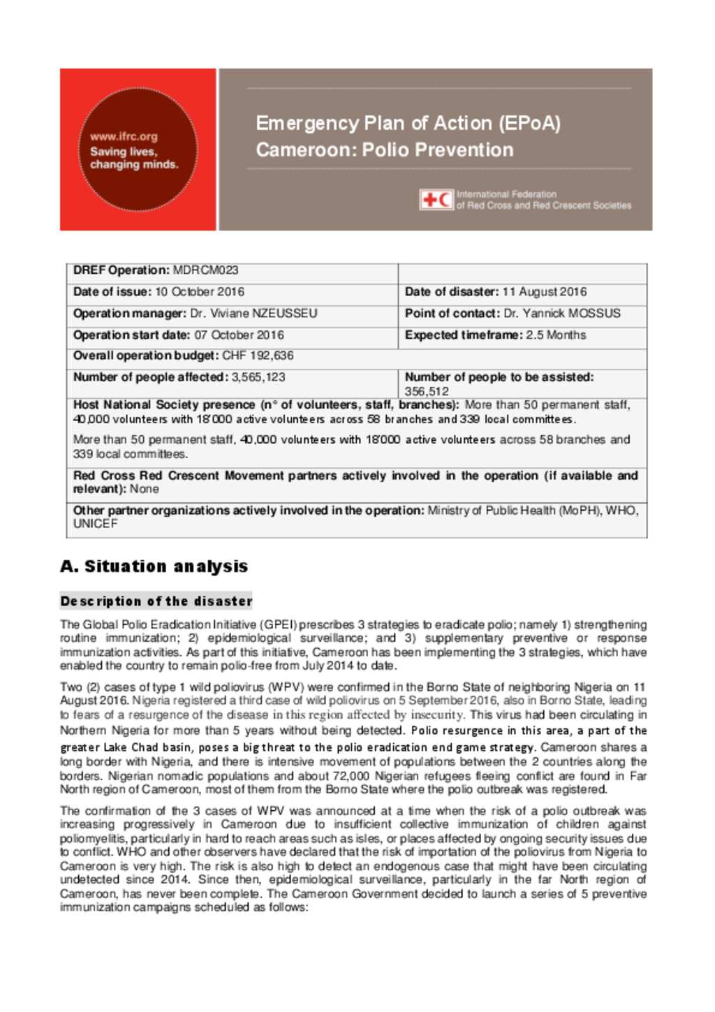 Document - Cameroon: Polio Prevention Emergency Plan of Action (EPoA ...