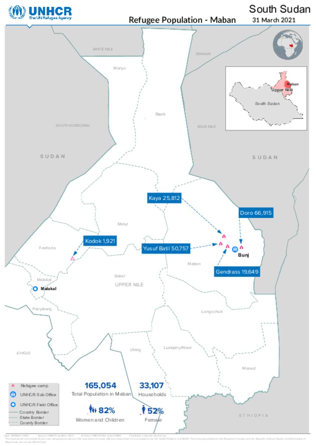 Document - South Sudan: Map of refugee population in Upper Nile State ...