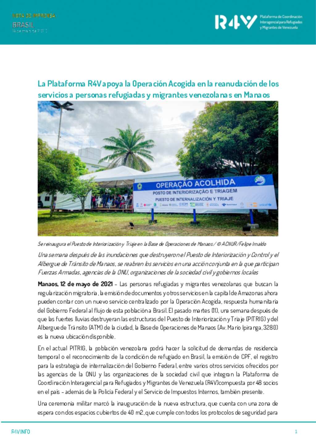 Document - Nota de Imprensa - La Plataforma R4V apoya la Operación ...