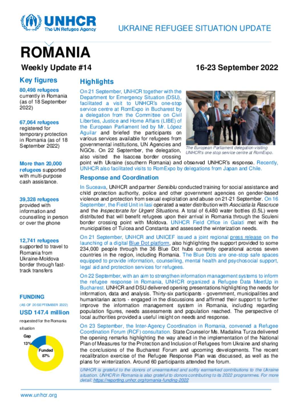 Document - Romania Ukraine Refugee Situation Update - 23 September 2022