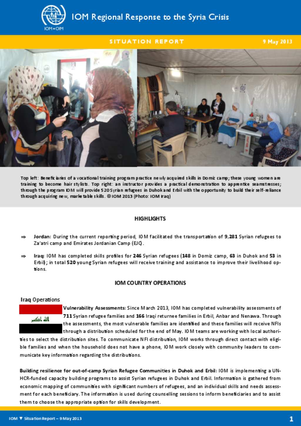 Document - IOM Syria Regional Response Sitrep 9 May 2013