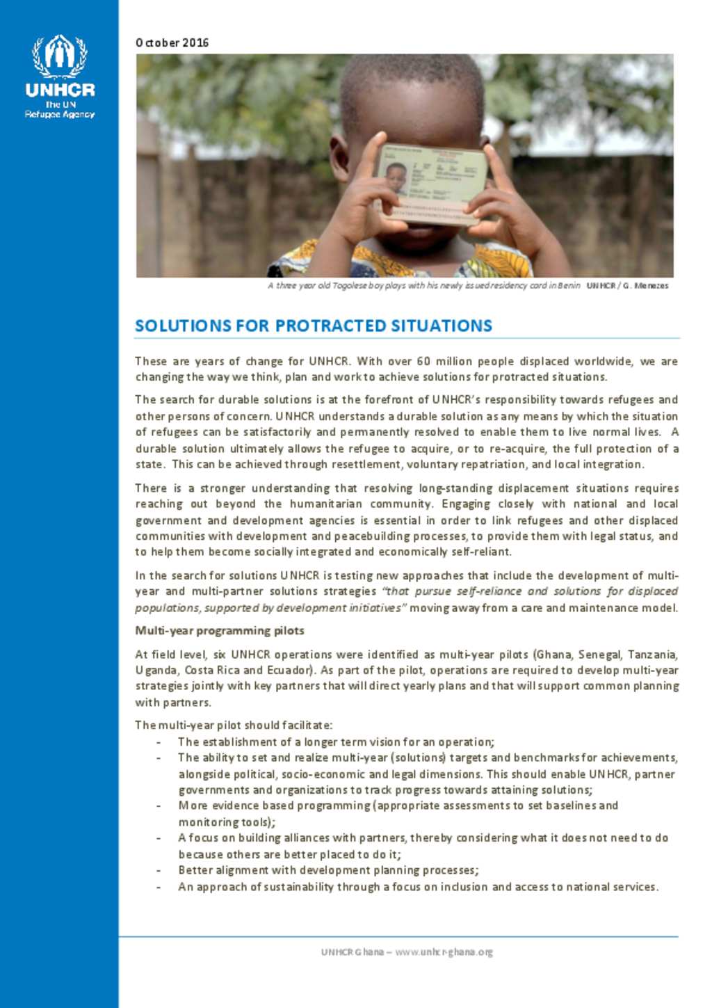 Document - UNHCR Ghana Background Note on Solutions Oct 2016