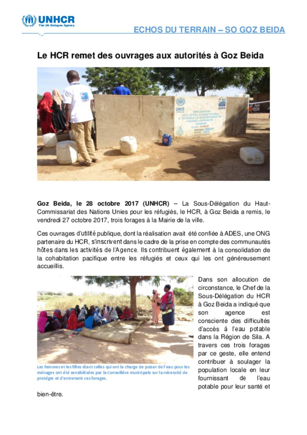 Document - Le HCR remet des ouvrages aux autorités à Goz Beida