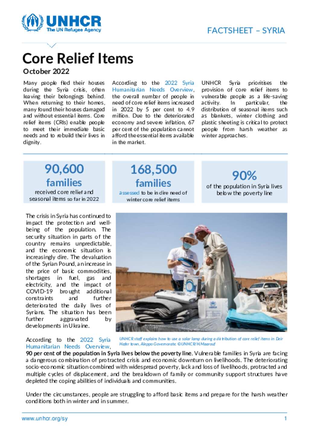 Document - UNHCR Syria Core relief items factsheet- October 2022