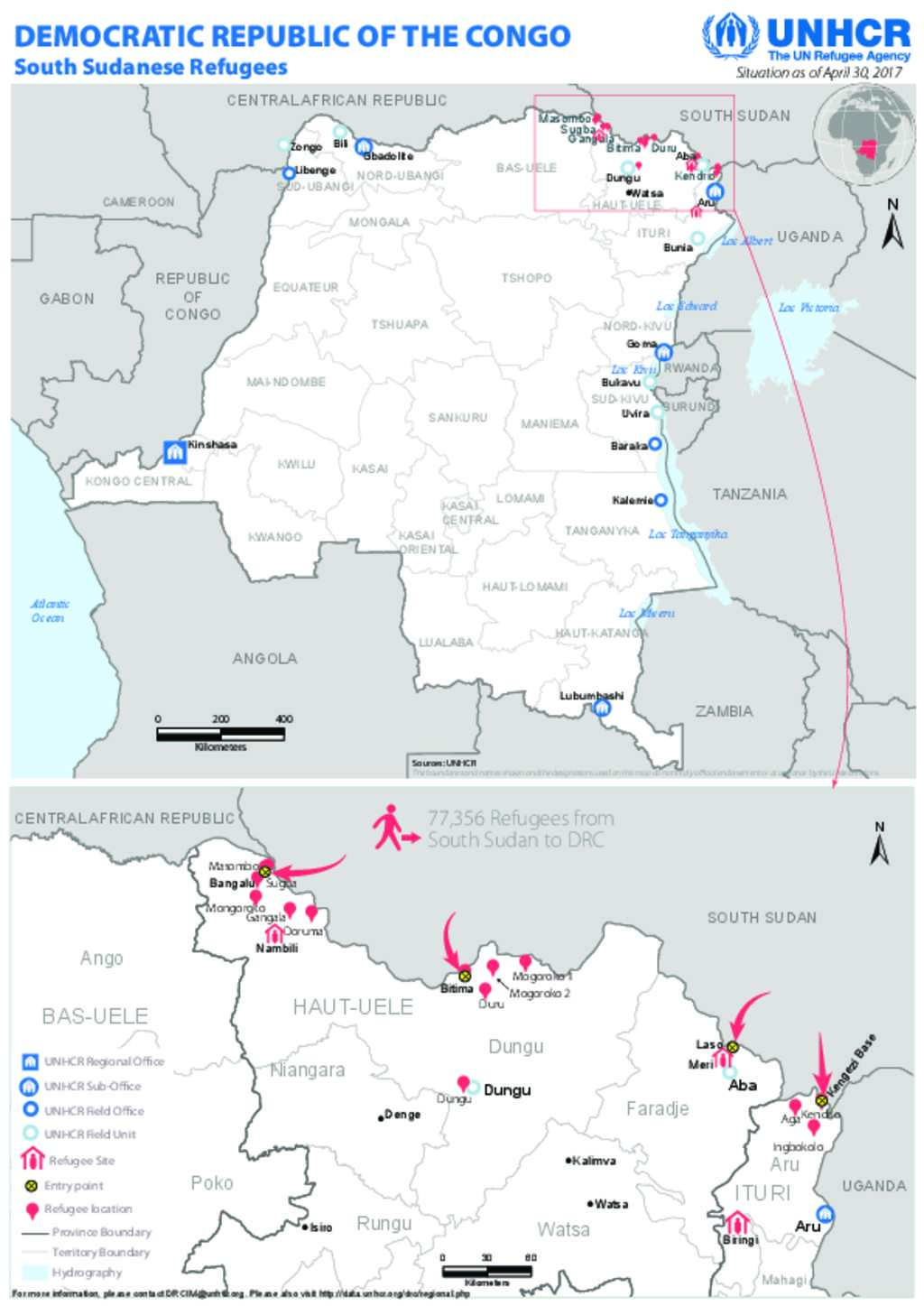 Document - UNHCR DRC - SSD Refugee Location Map