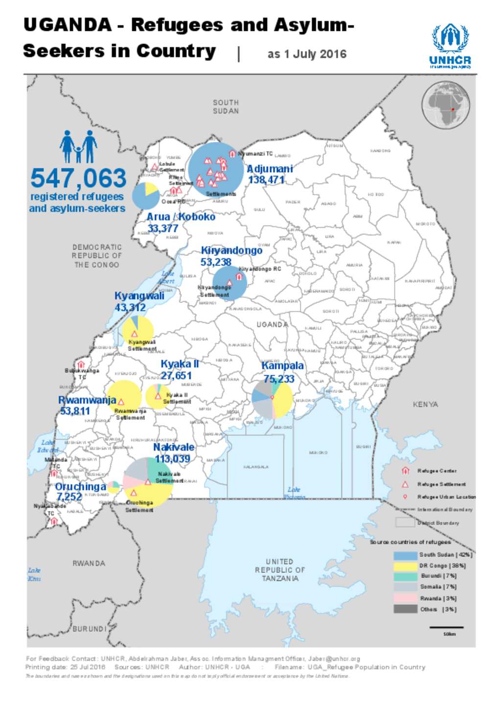 Document - UNHCR Uganda - Refugee population map, June 2016