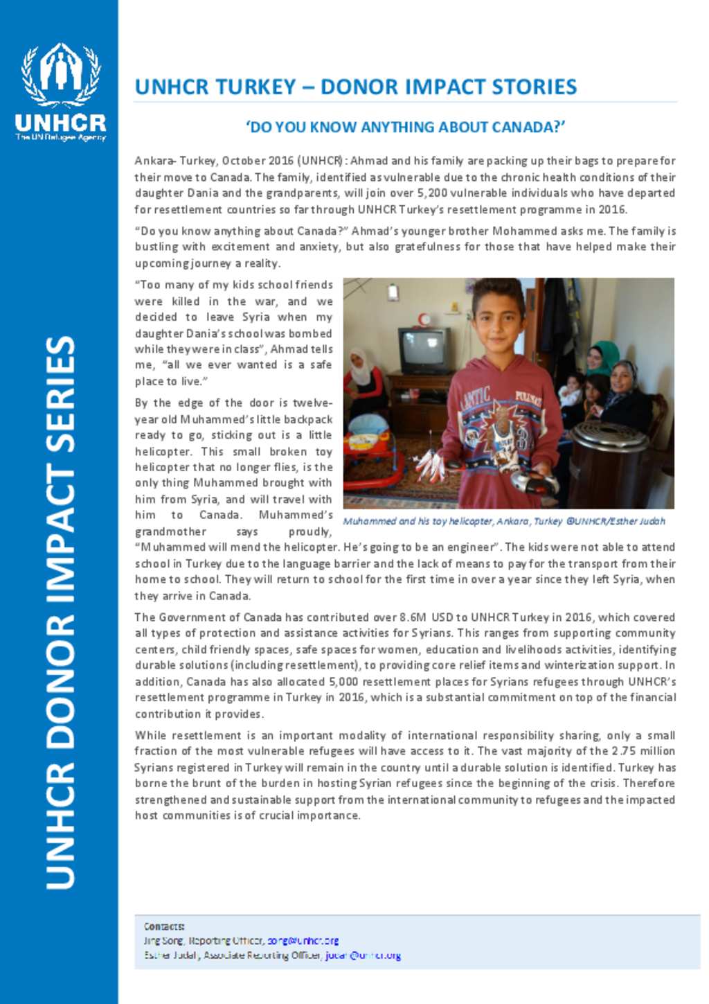 Document - UNHCR Turkey: Donor Impact stories- Canada