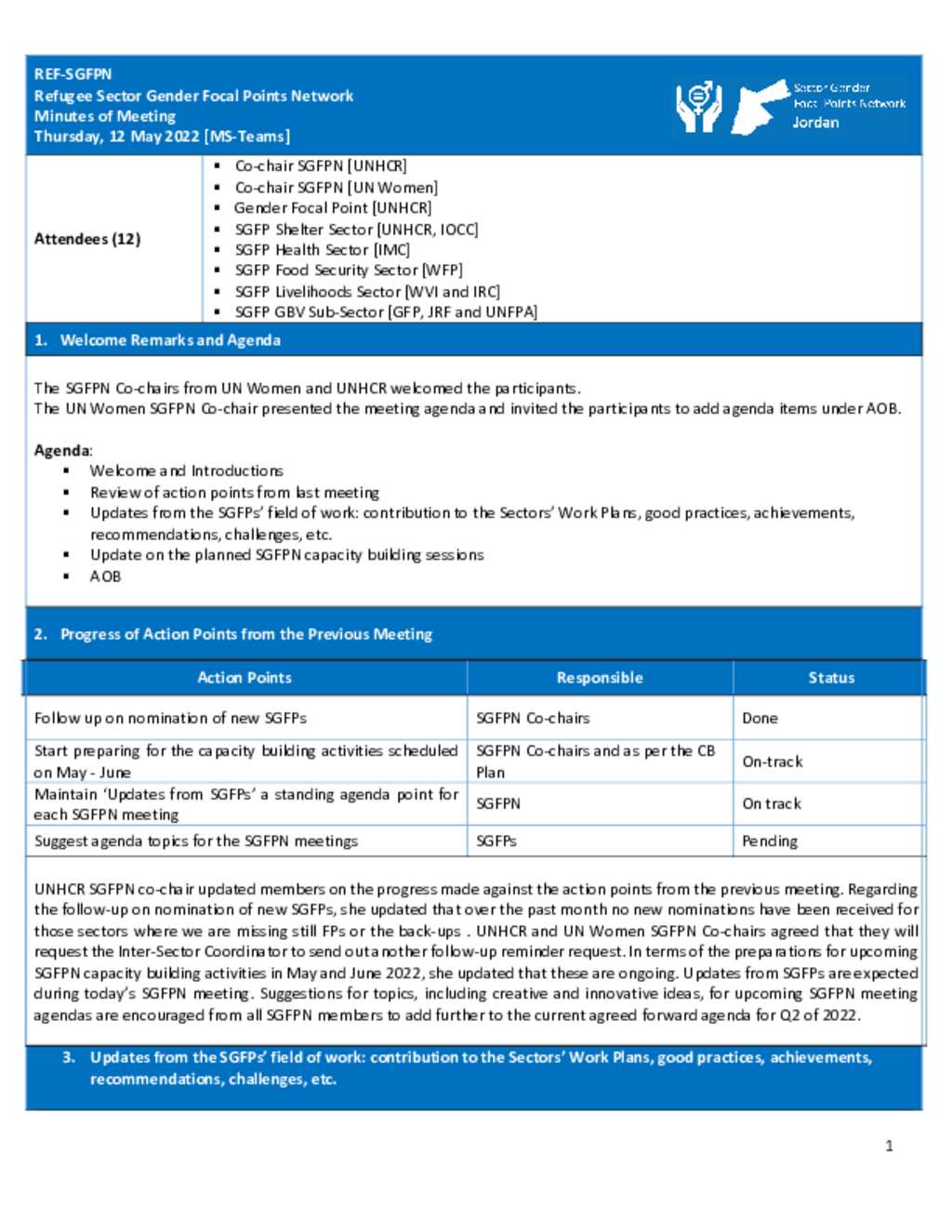 Document - Jordan: Minutes of the Sector Gender Focal Points Network ...