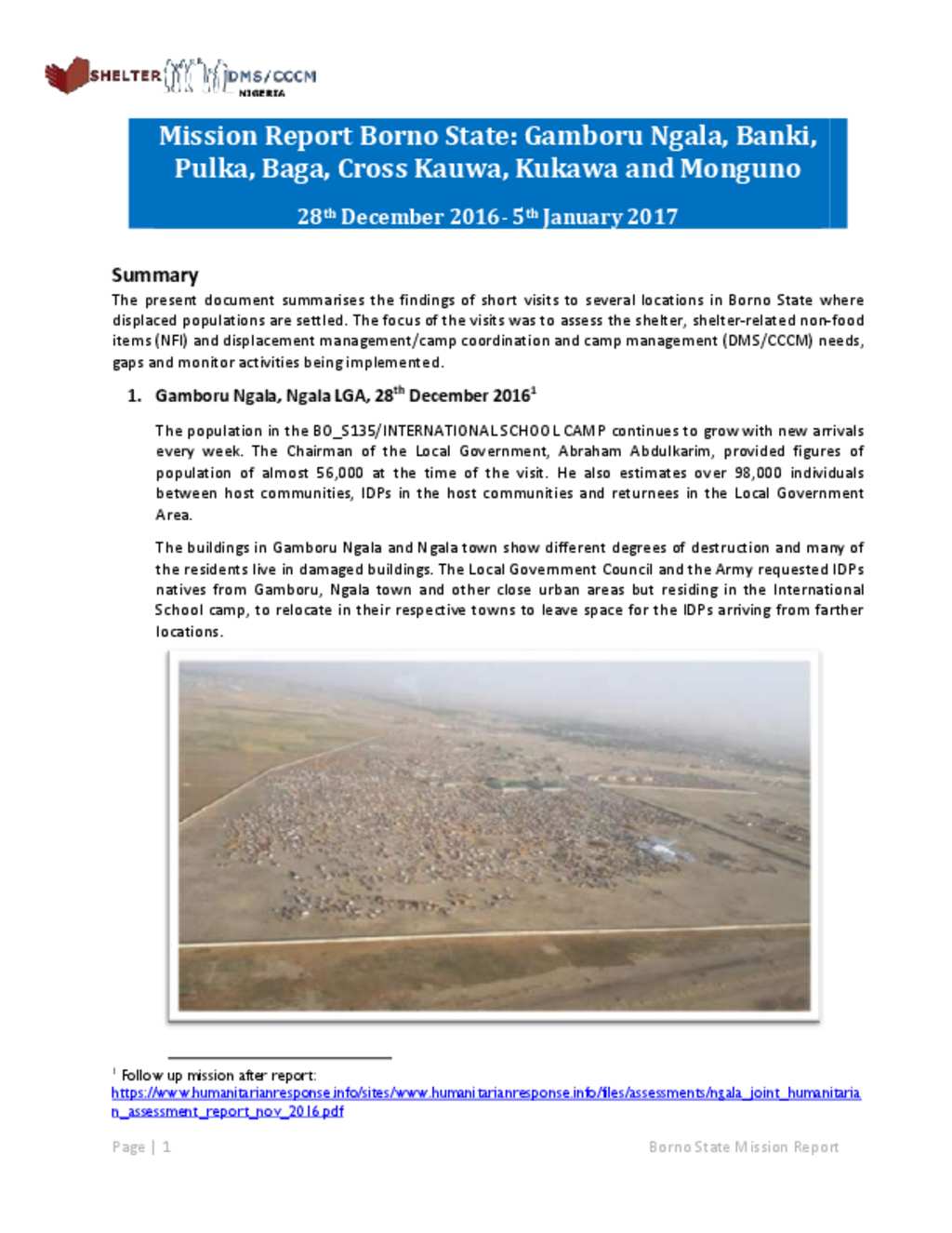 Document - Mission Report Borno State: Gamboru Ngala, Banki, Pulka ...
