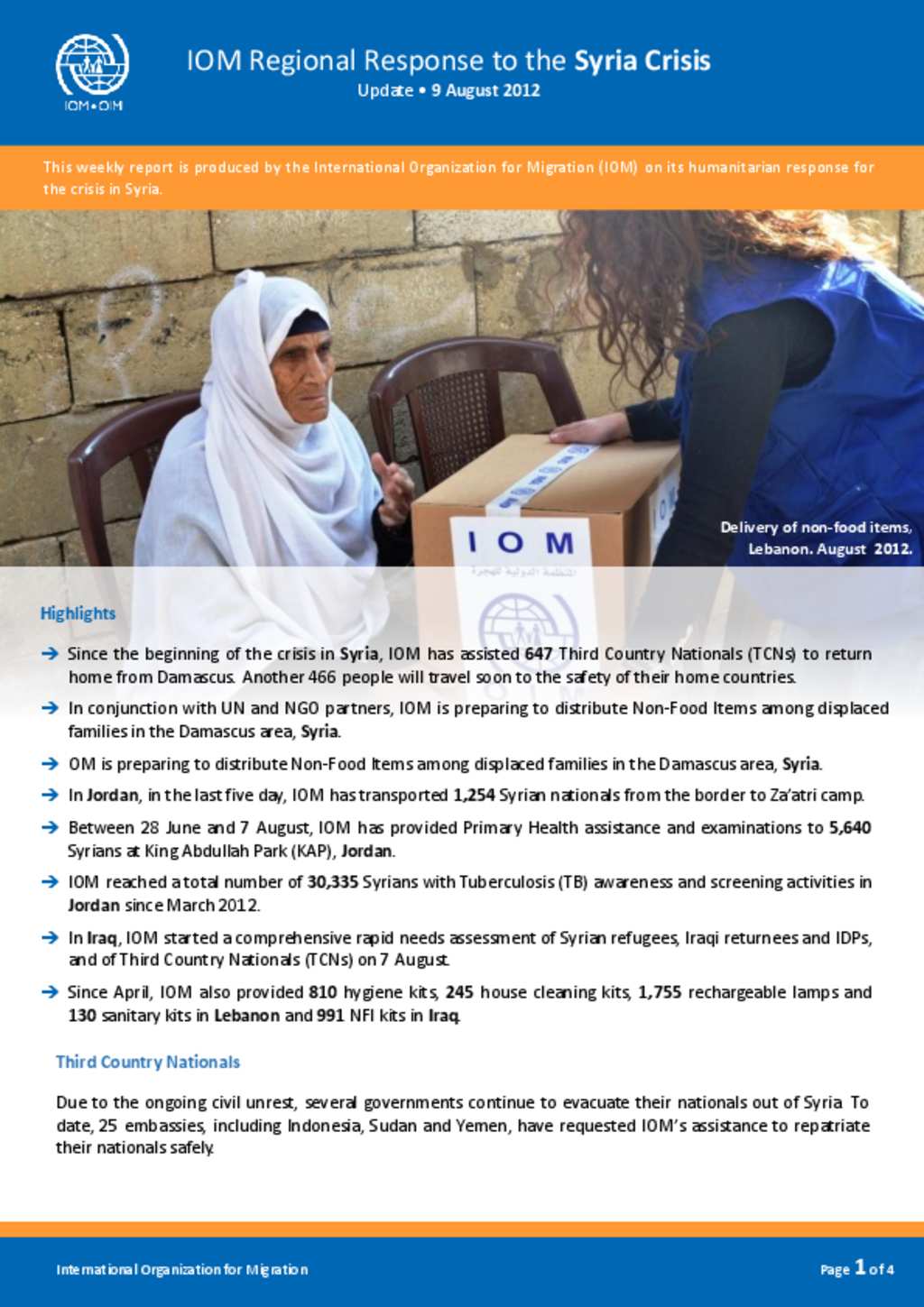 Document - IOM Regional Response to the Syria Crisis - 9 August 2012