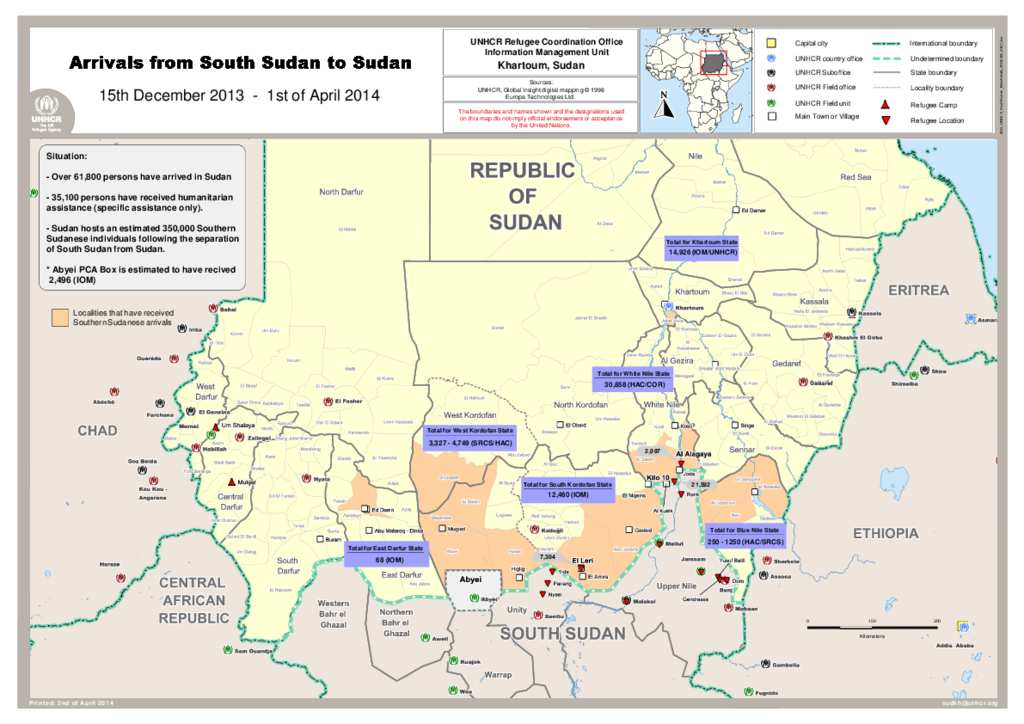 Document - Map of Southern Sudanese Arrivals in Sudan - 01 April 2014
