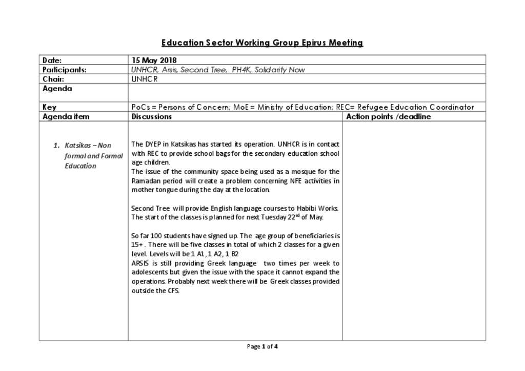 Document - Education Sector Working Group Epirus Meeting, 15 May 2018