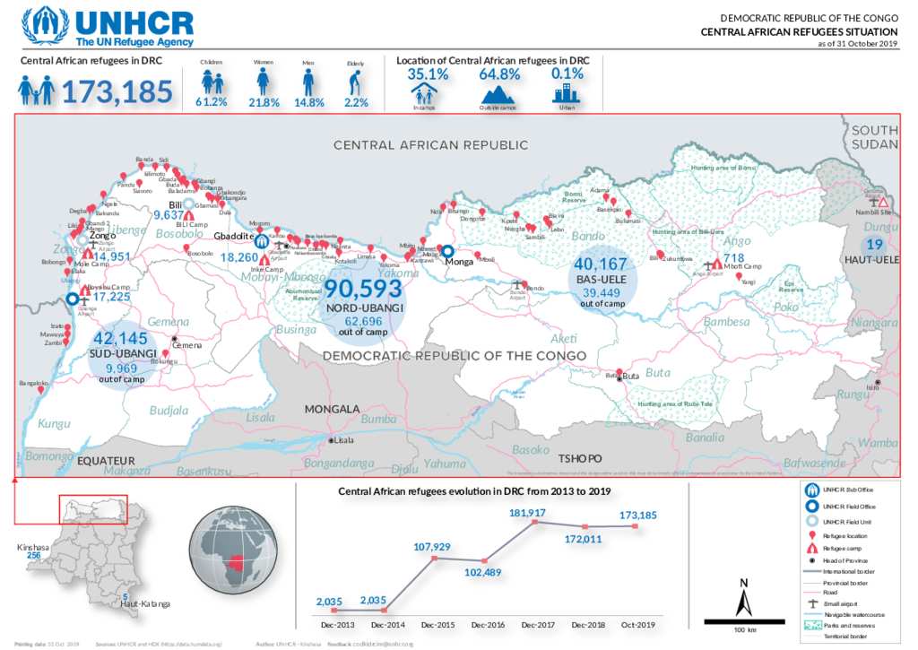 Document - UNHCR DRC Map - Central African refugees in DRC (October 2019)