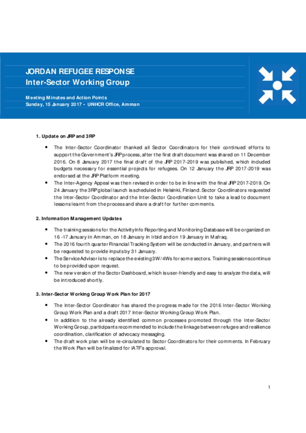 Document - Inter-Sector Working Group Meeting Minutes (15 Jan 2017)