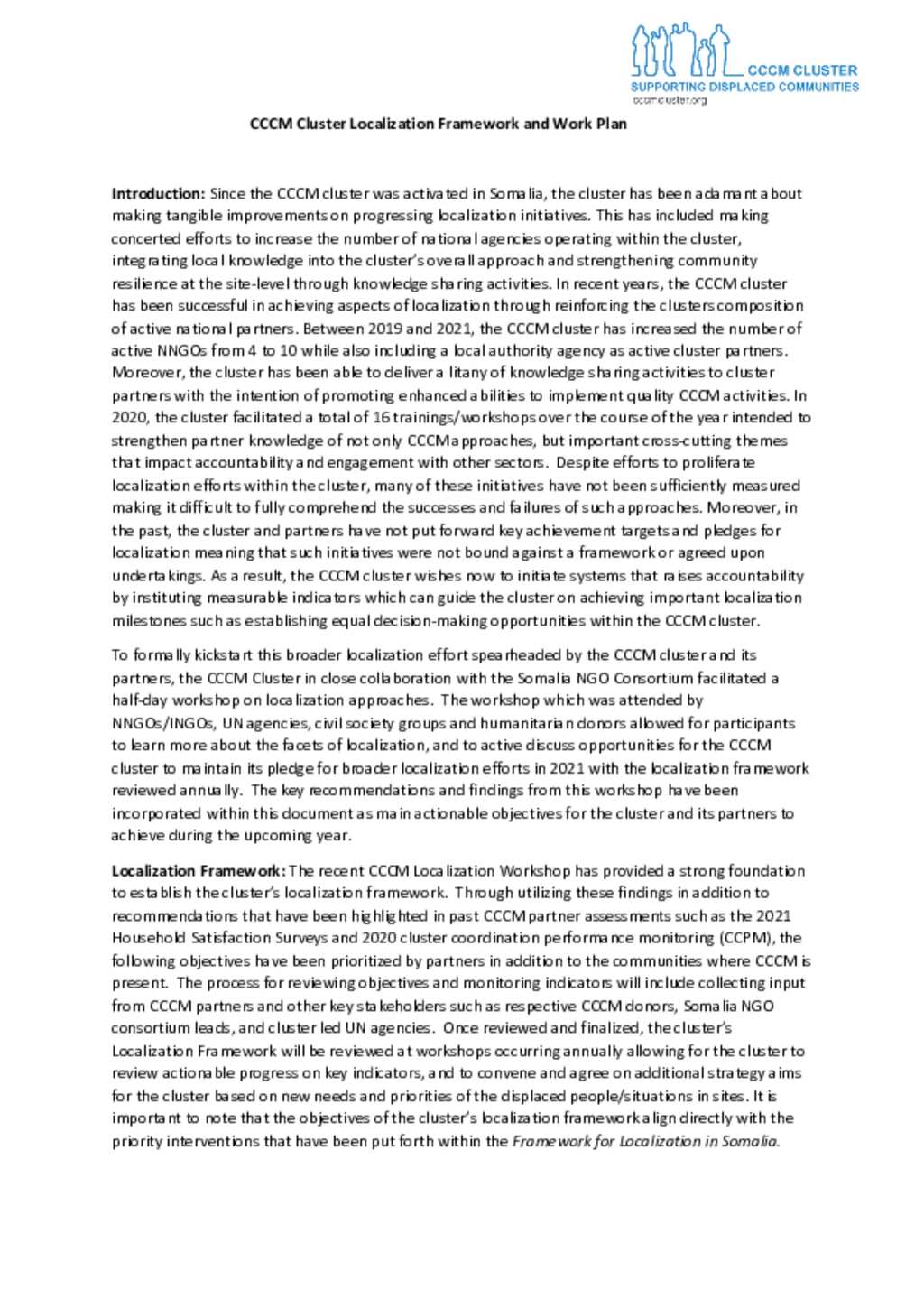 Document - CCCM Cluster Localization Framework - June 2021