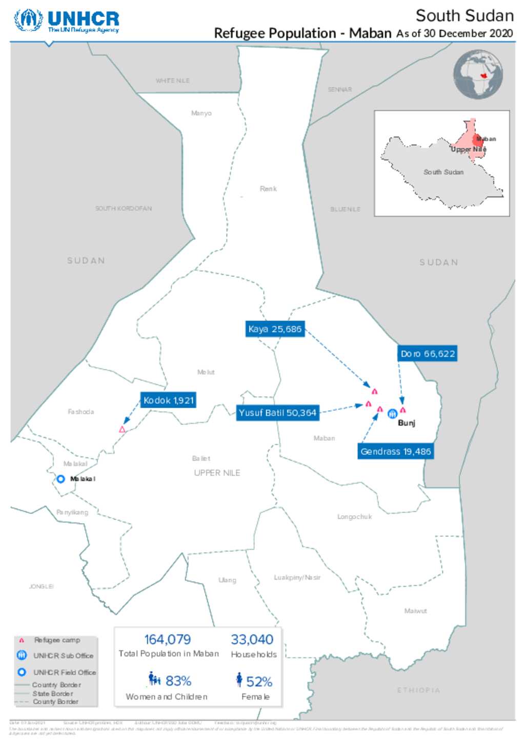 Document - South Sudan: Map of refugee population in Upper Nile State ...