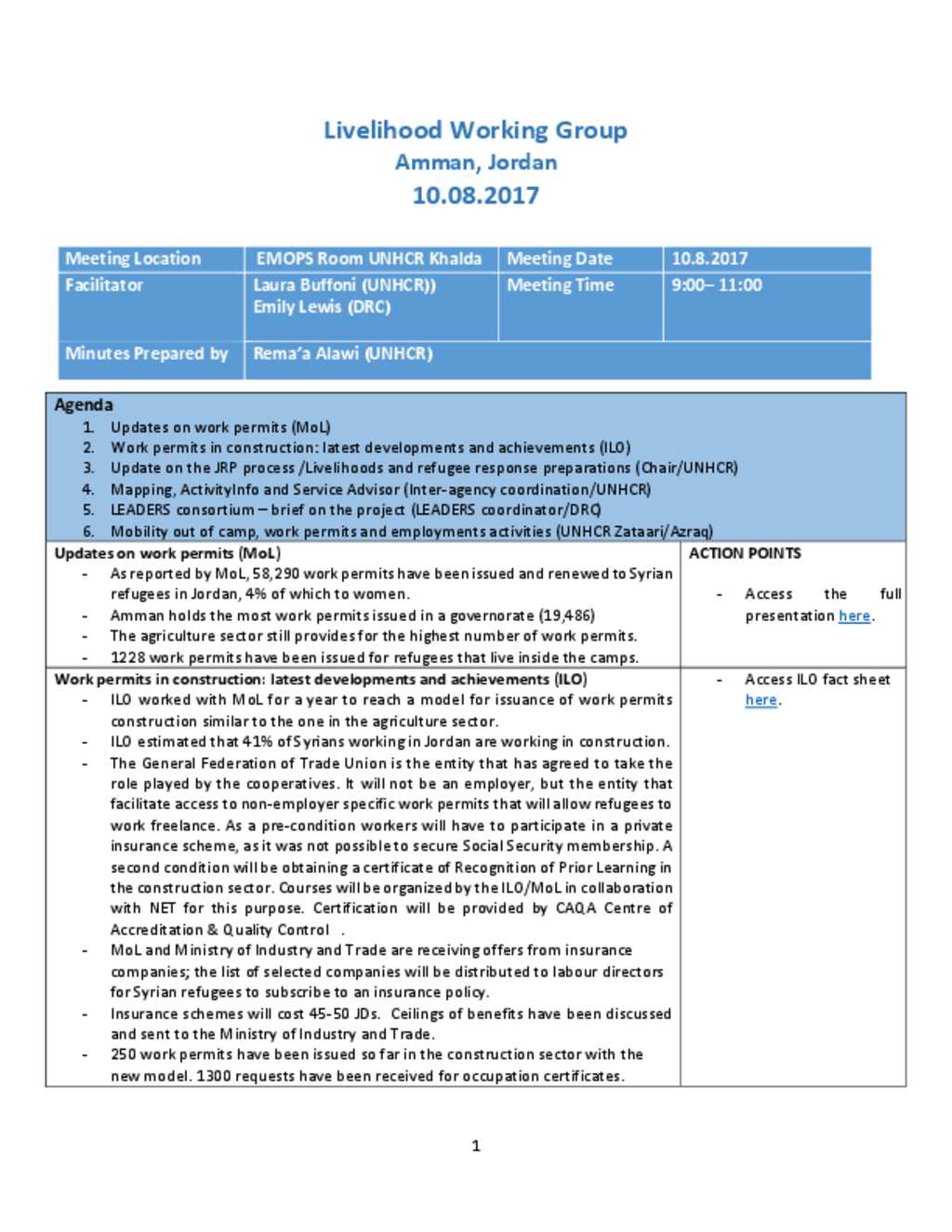 Document - Livelihoods Working Group - minutes of meeting Aug 2017