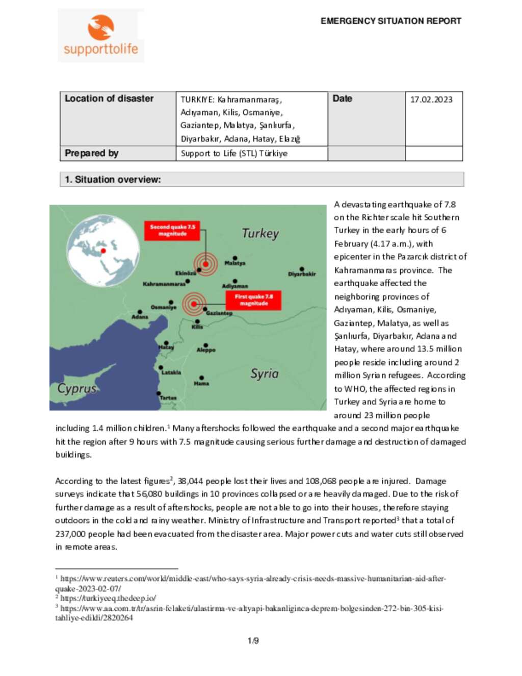 Document - Türkiye - STL: Earthquake Emergency Situation Report 17.02.23
