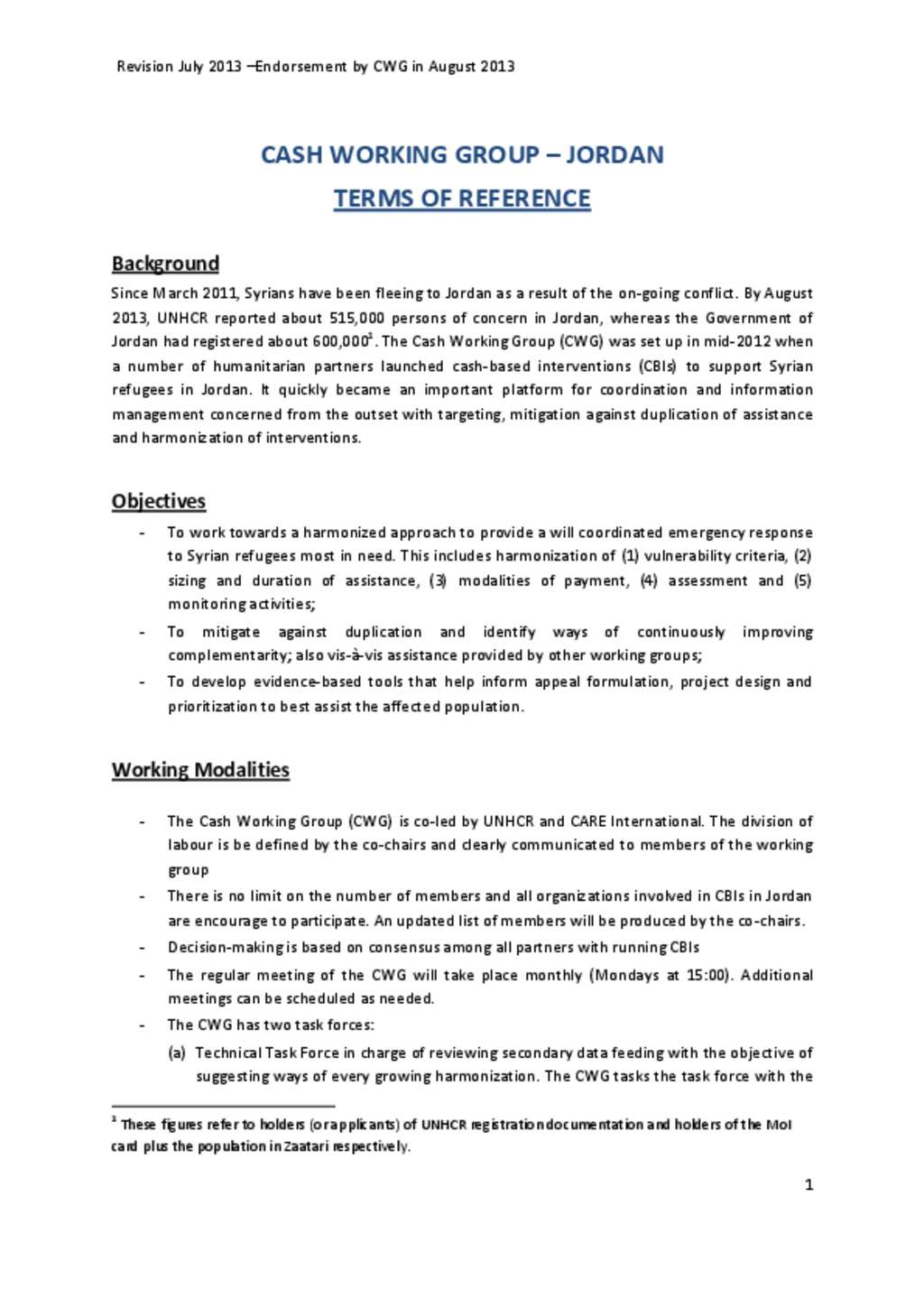 Document Cash Working Group Terms Of Reference Document Cash Working Group Terms Of Reference