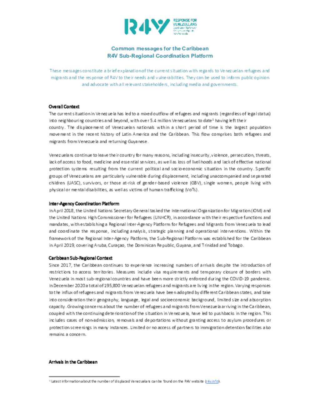 Document - R4V Common Advocacy Messages - Caribbean November 2020
