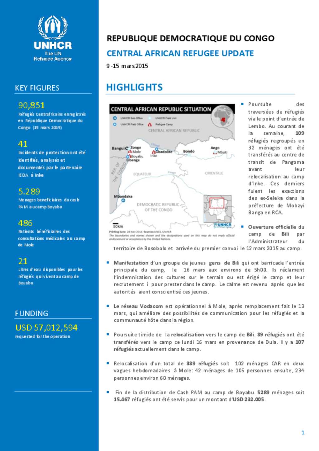 Document UNHCR Operational Update 09 15 March 2015 DRC Document UNHCR Operational Update 09 15 March 2015 DRC