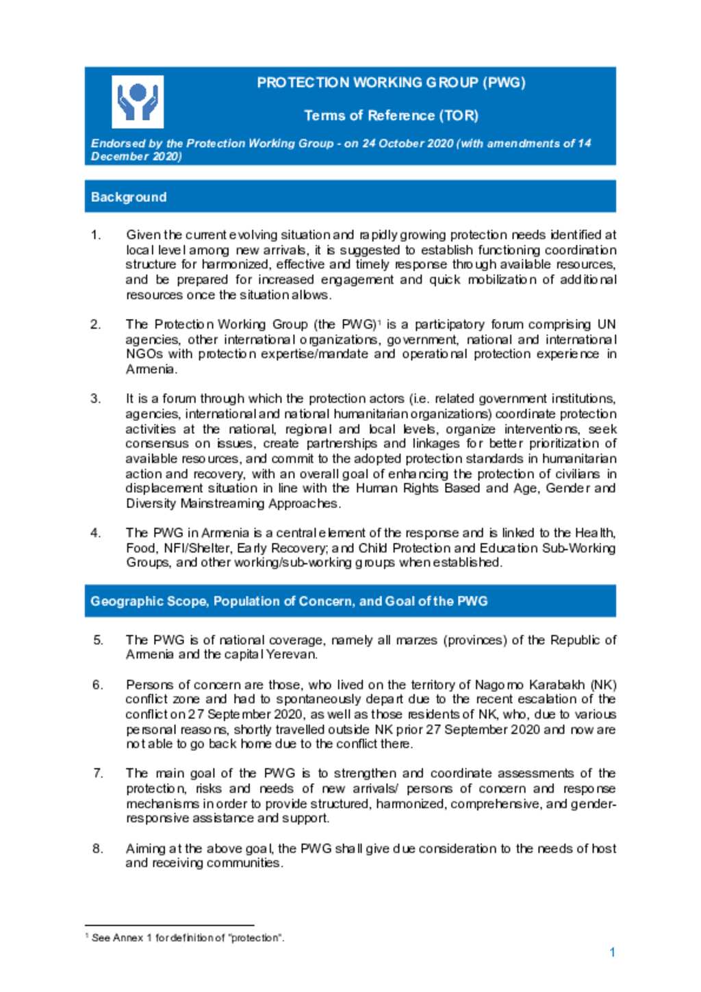 Document - Armenia: Protection Working Group TOR - Final