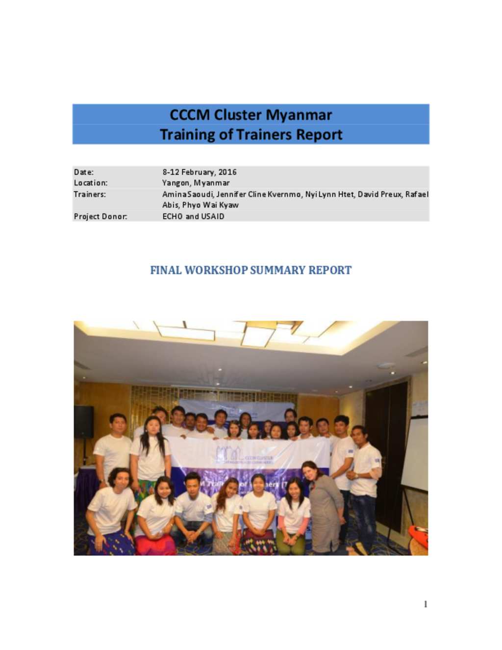 Document - CCCM Cluster Myanmar - Training of Trainers Report
