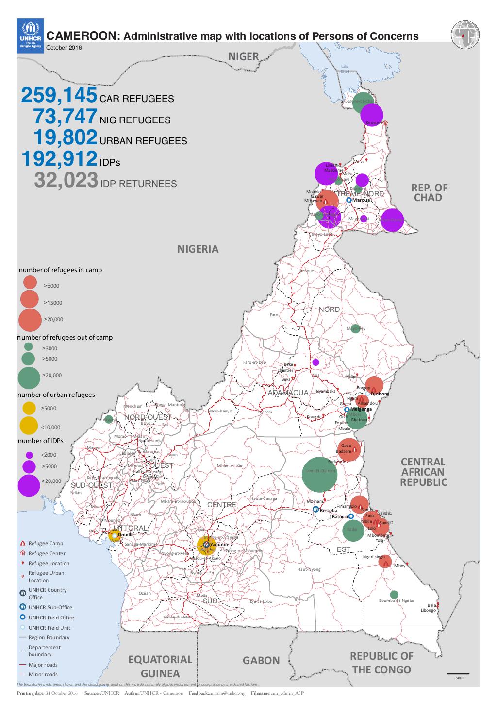 Document - Cameroon - Administrative map with locations of persons of ...