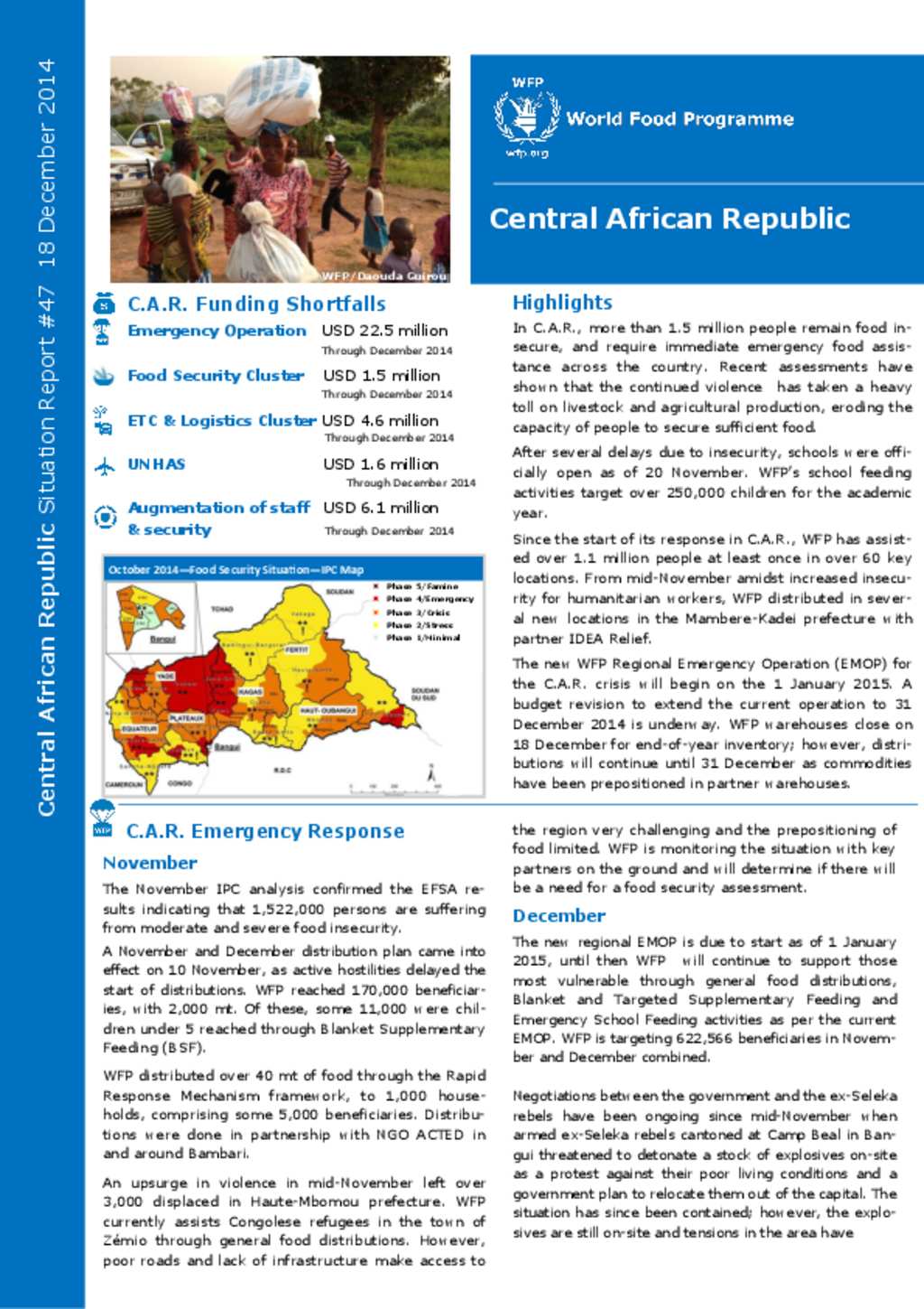 Document - WFP CAR Situation Report #47 - 18 December 2014