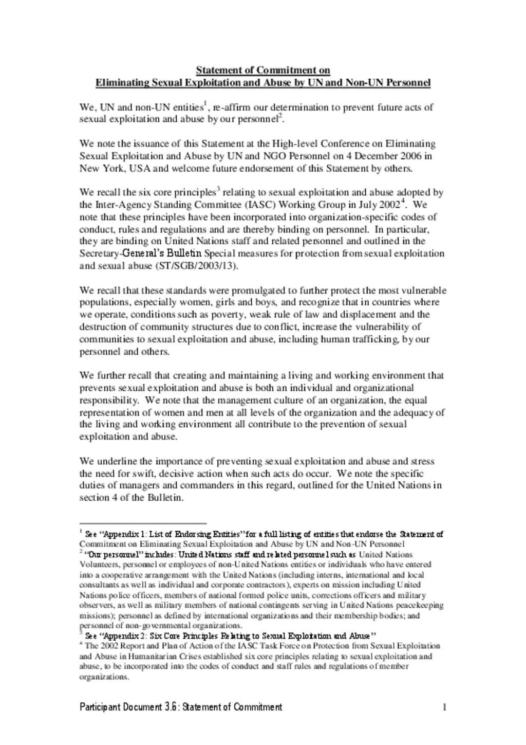 Document - Statement of Commitment on Eliminating Sexual Exploitation ...