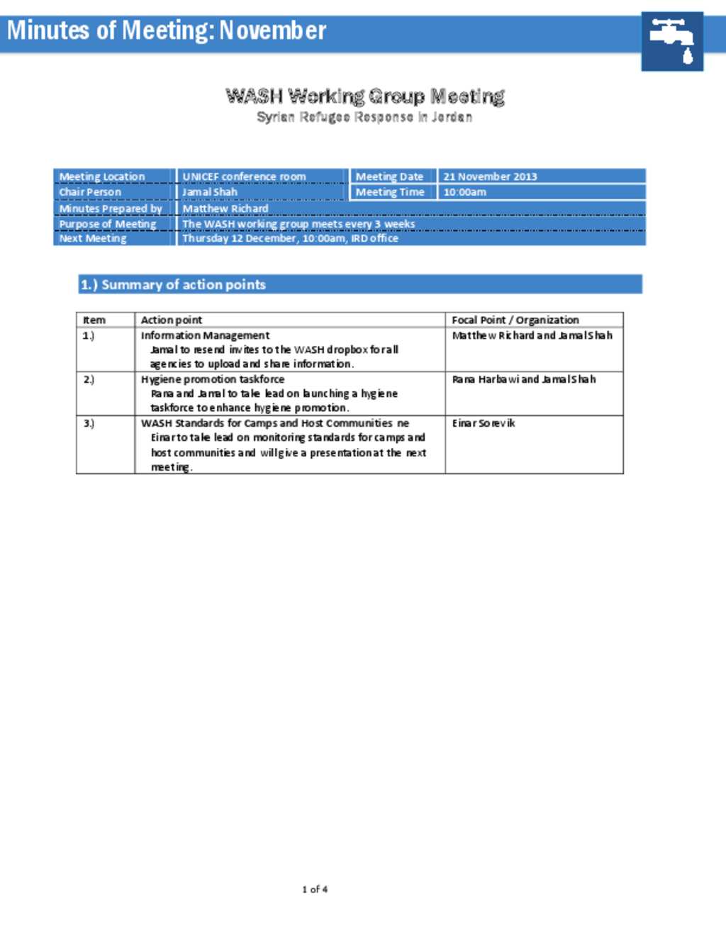 Document - WASH Working Group - Minutes of Meeting