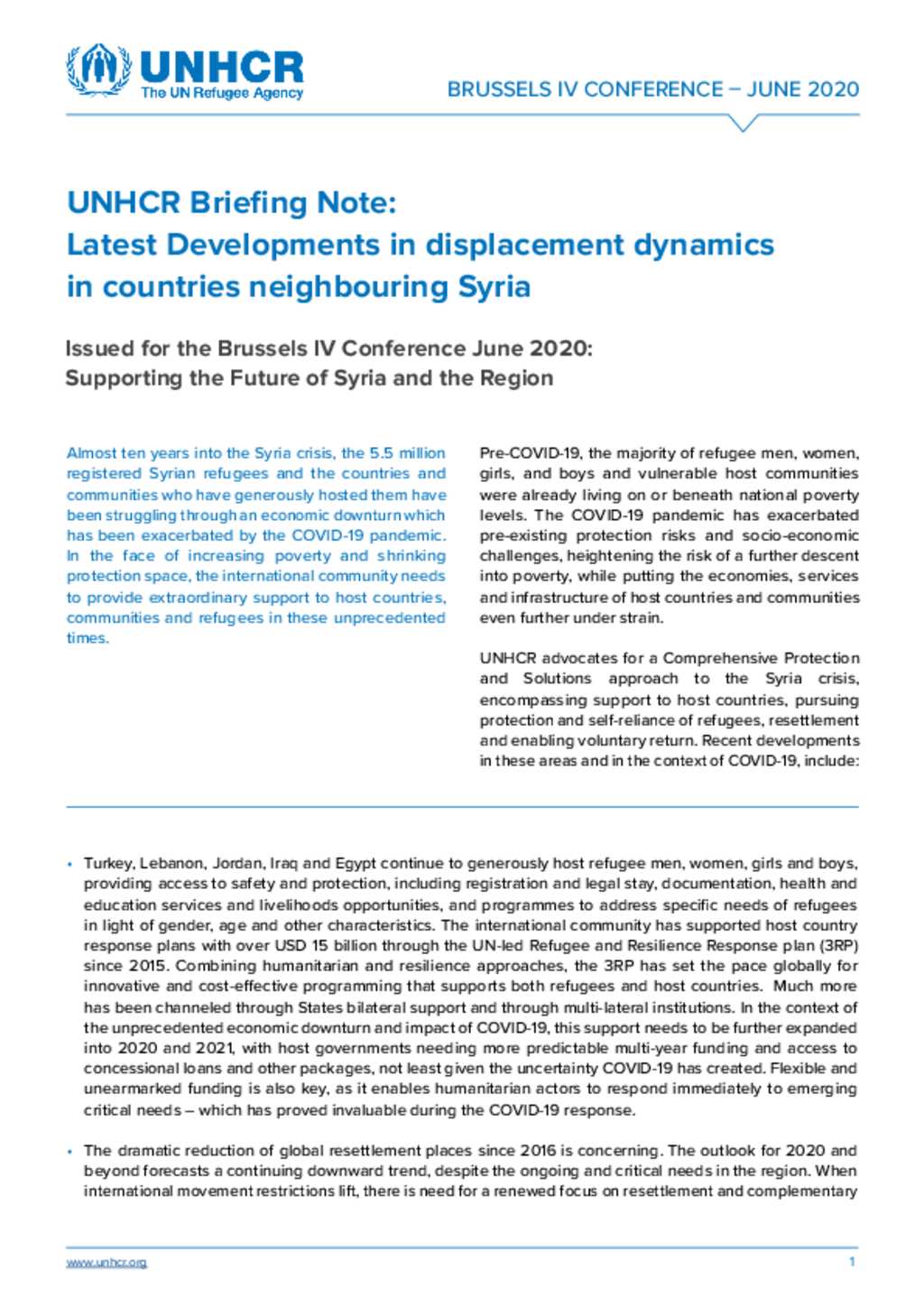 Document - UNHCR briefing note: Latest developments in displacement ...