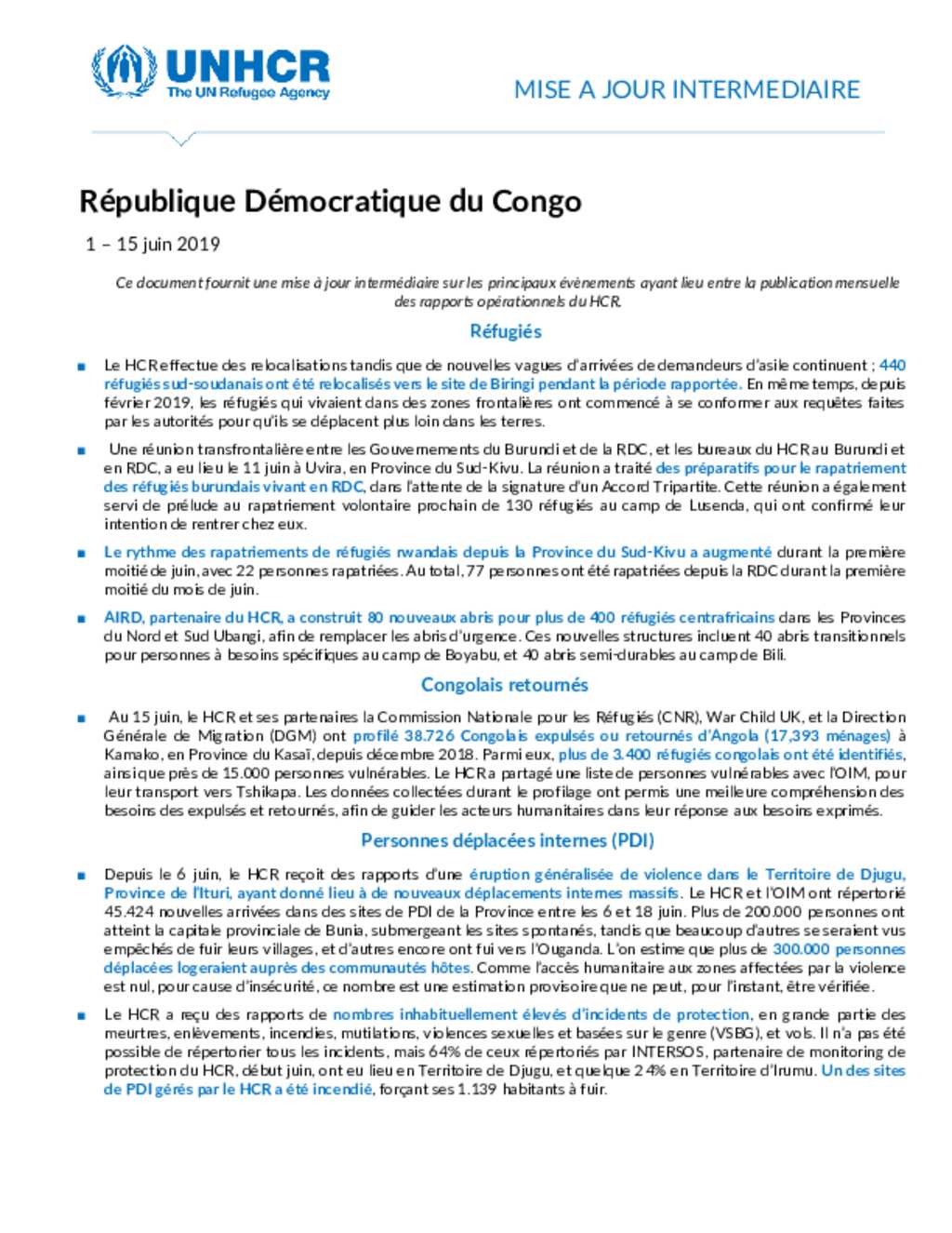 Document - HCR RDC Mise à Jour Intermédiaire - 1-15 juin 2019