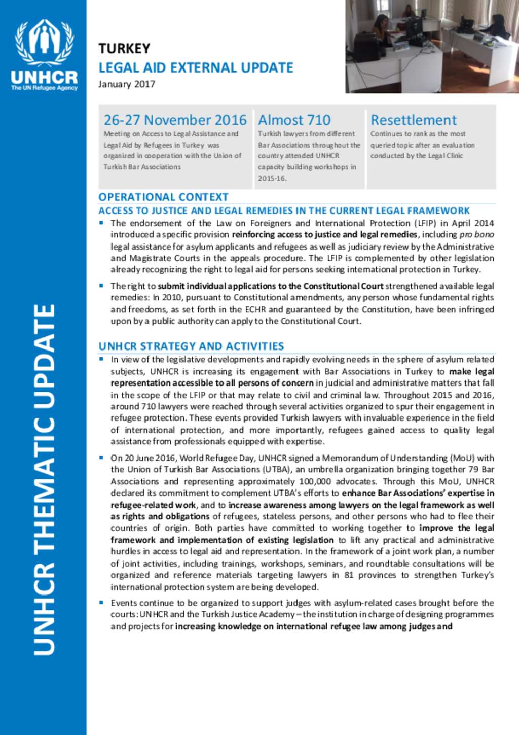 Document - UNHCR Turkey: Legal Aid Update - January 2017