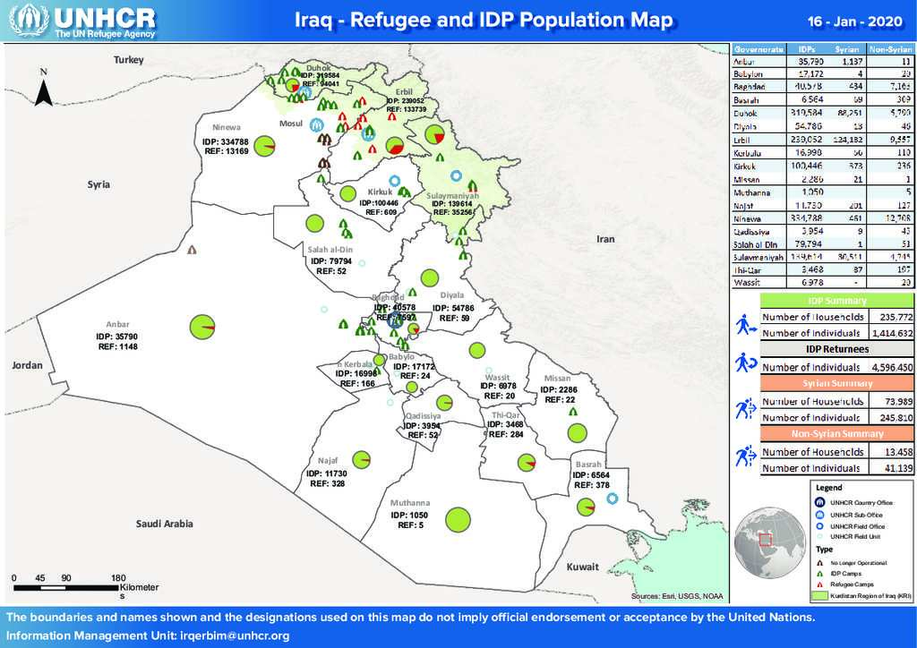 Document - UNHCR Iraq: Refugee and IDP Population Map Dec 2019