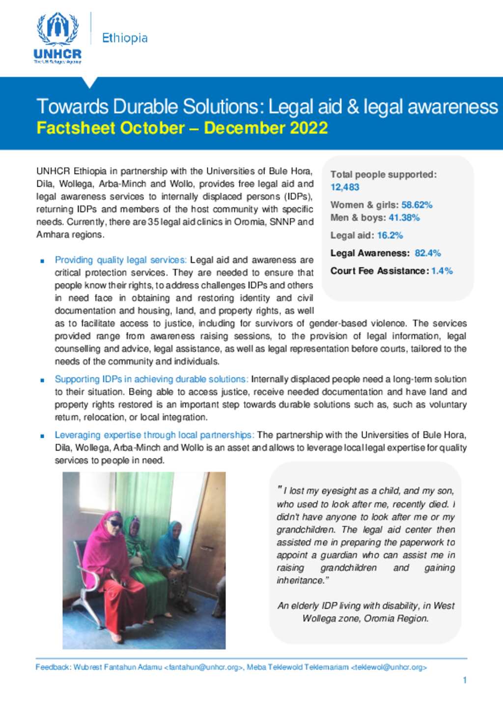 Document - UNHCR IDPs Lega Aid and Awareness Fact sheet as of December 2022